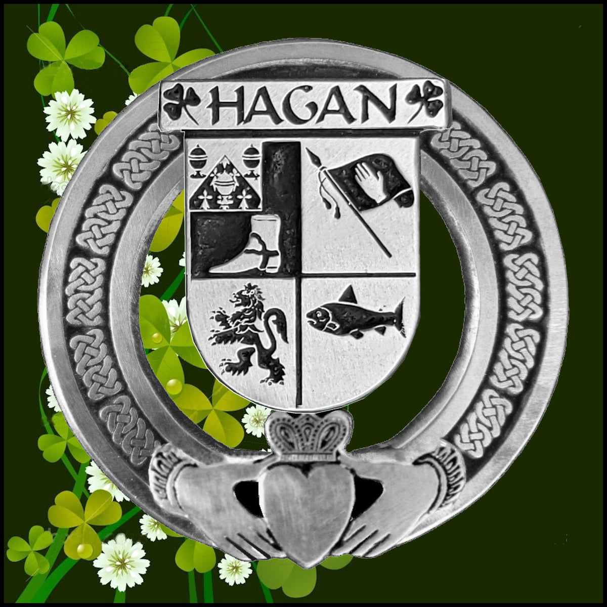 Hagan Irish Claddagh Badge 8 oz. Flask Emerald, Ebony or Stainless ...