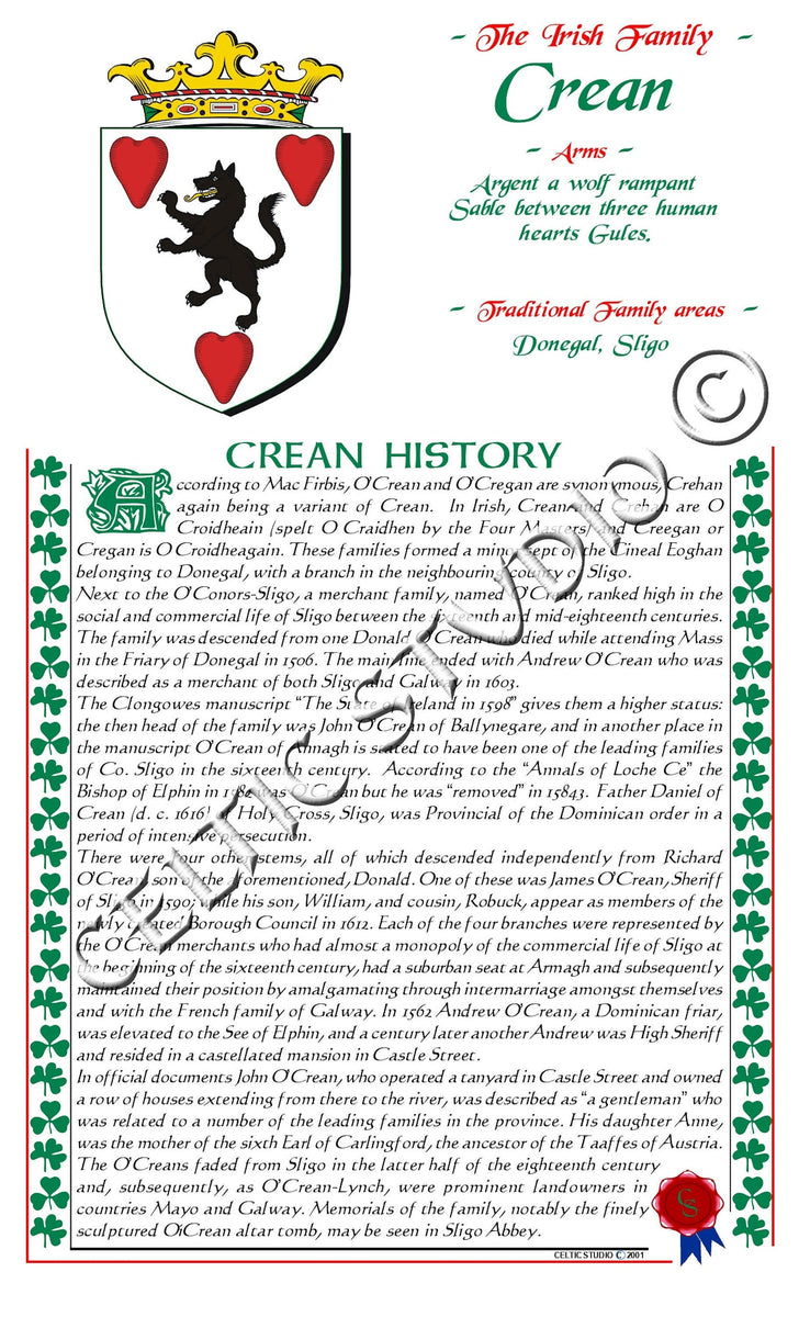 Crean Irish Family History – Celtic Studio
