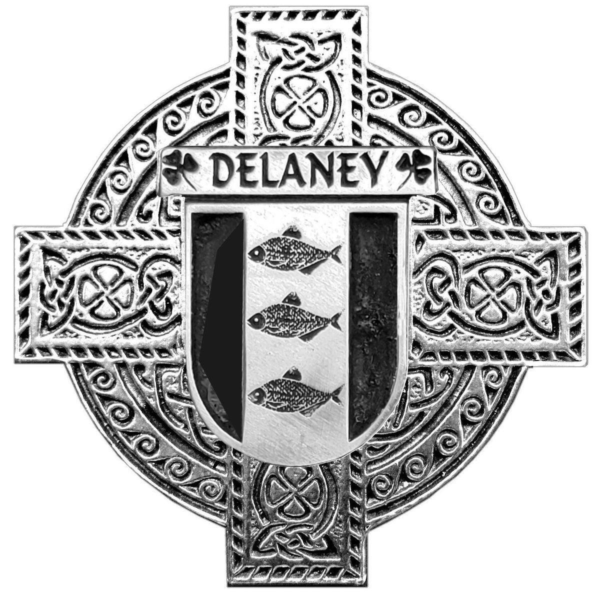 Delaney Irish Family Coat Of Arms Celtic Cross Badge – Celtic Studio