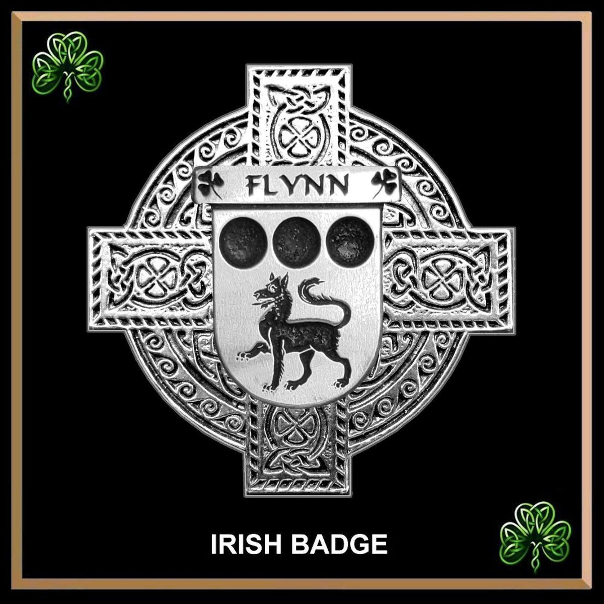 Flynn Irish Family Coat Of Arms Celtic Cross Badge – Celtic Studio