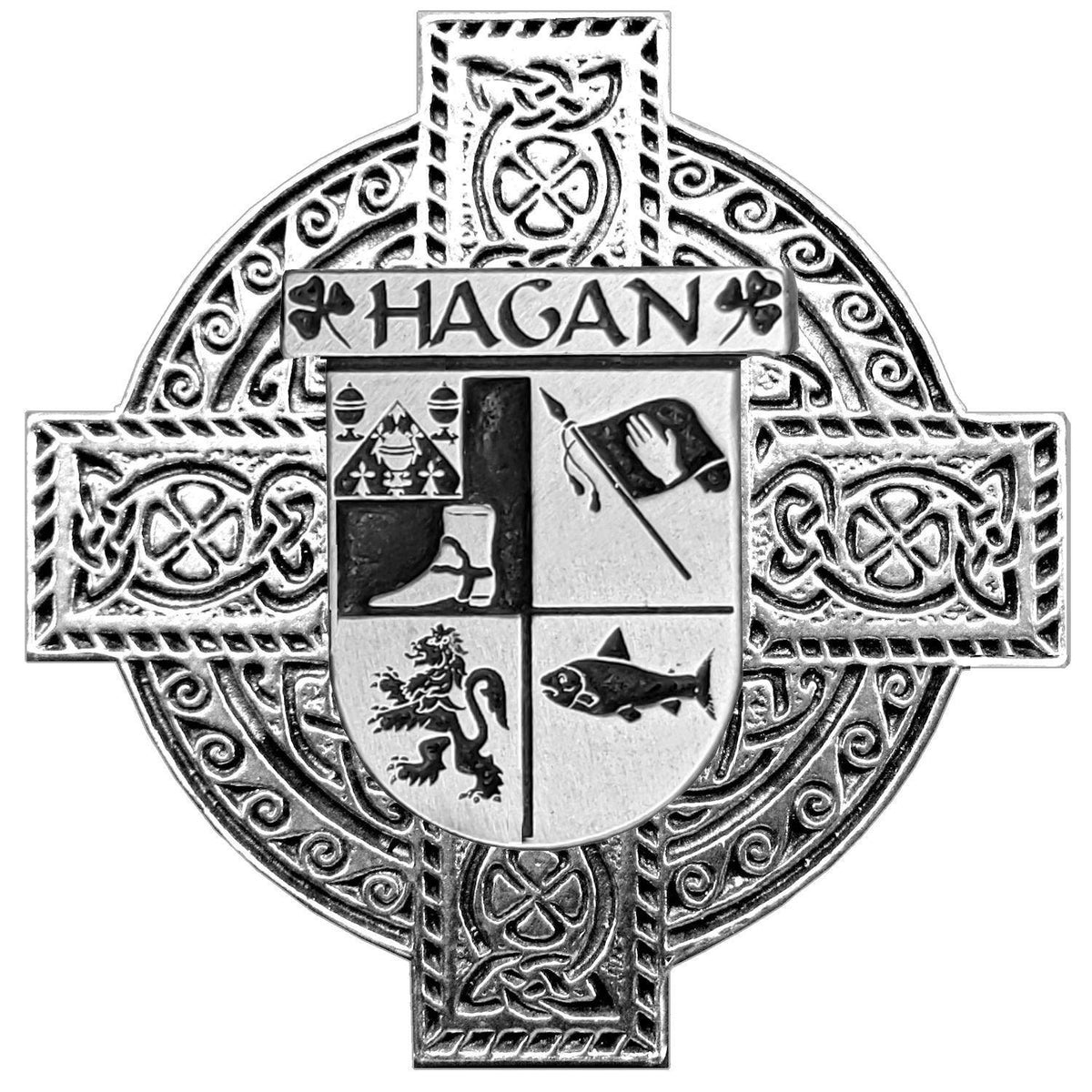 Hagan Irish Family Coat Of Arms Celtic Cross Badge – Celtic Studio