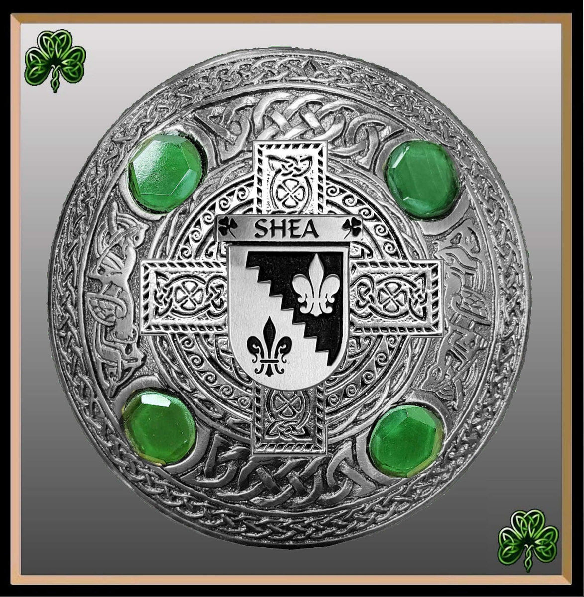 Shea Irish Coat of Arms Celtic Cross Plaid Brooch with Green Stones ...