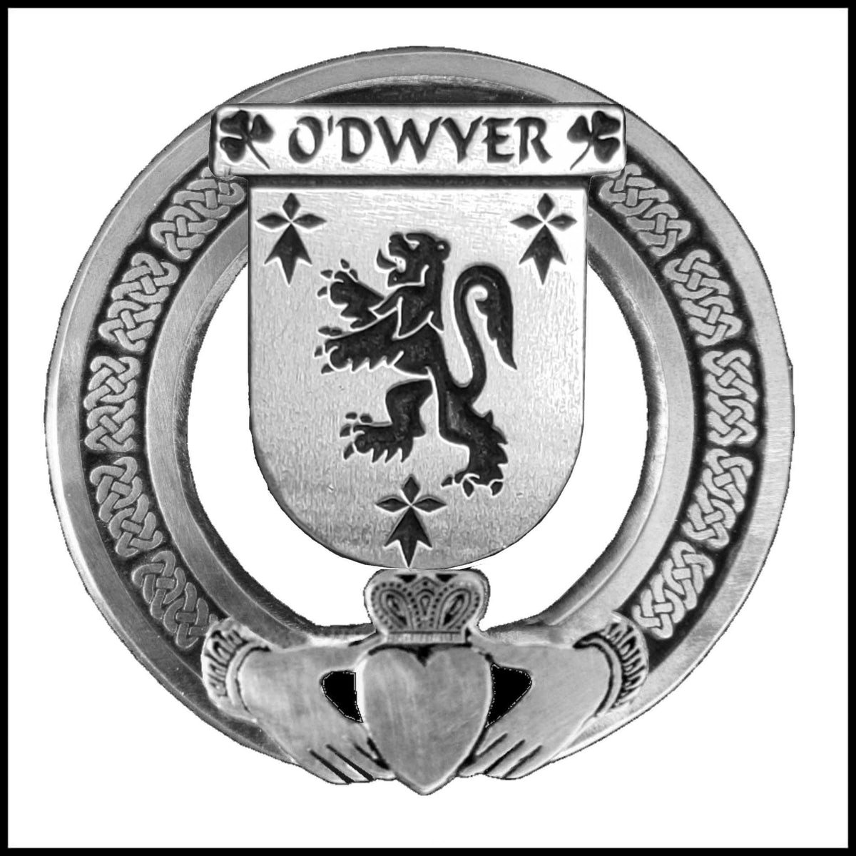 O'Dwyer Irish Claddagh Coat of Arms Badge – Celtic Studio