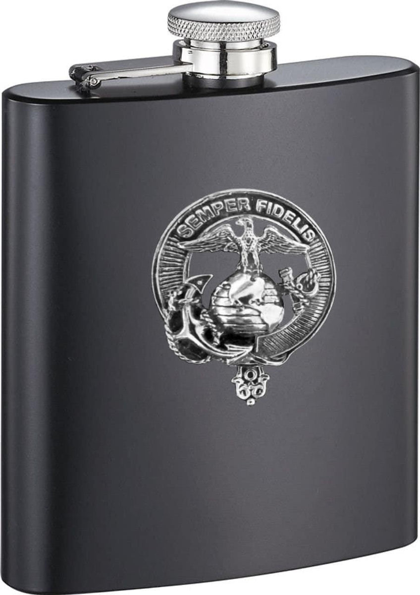 United States Marine Corps Badge Stainless Steel 8 oz Flask - Official ...
